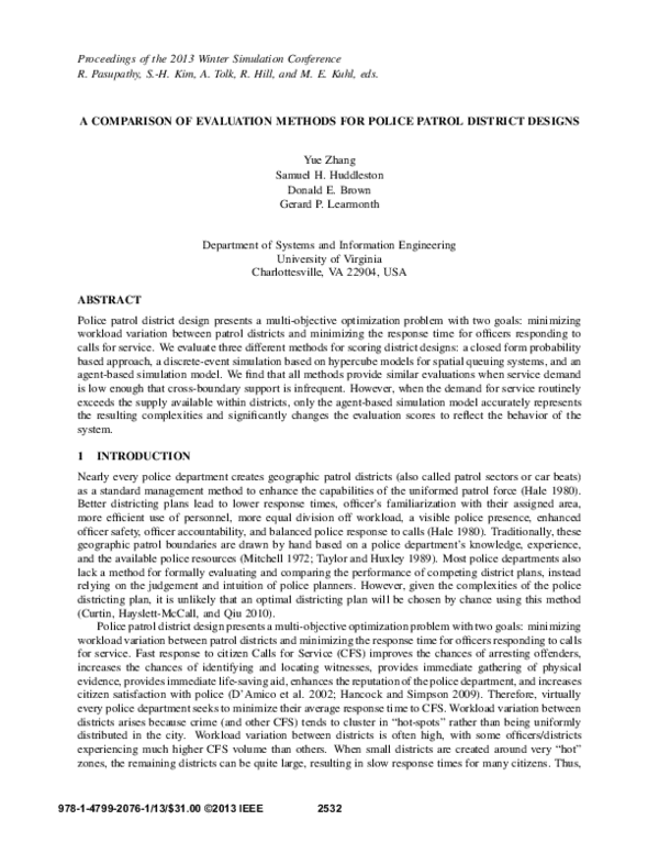 (PDF) A comparison of evaluation methods for police patrol district designs
