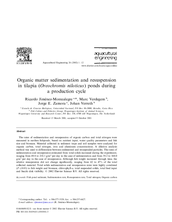 (PDF) Organic matter sedimentation and resuspension in tilapia ...