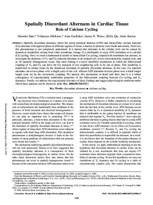 (PDF) Spatially Discordant Alternans in Cardiac Tissue | Alain Karma ...
