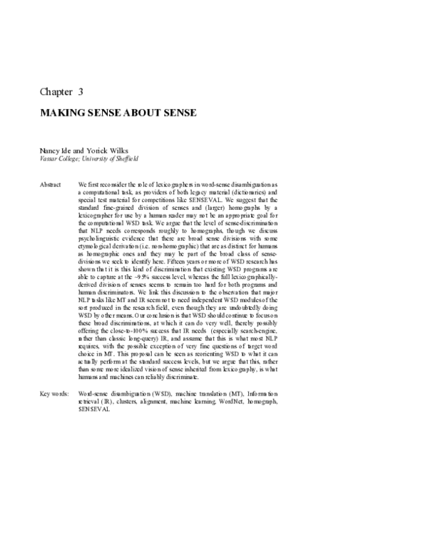 (PDF) Making Sense About Sense