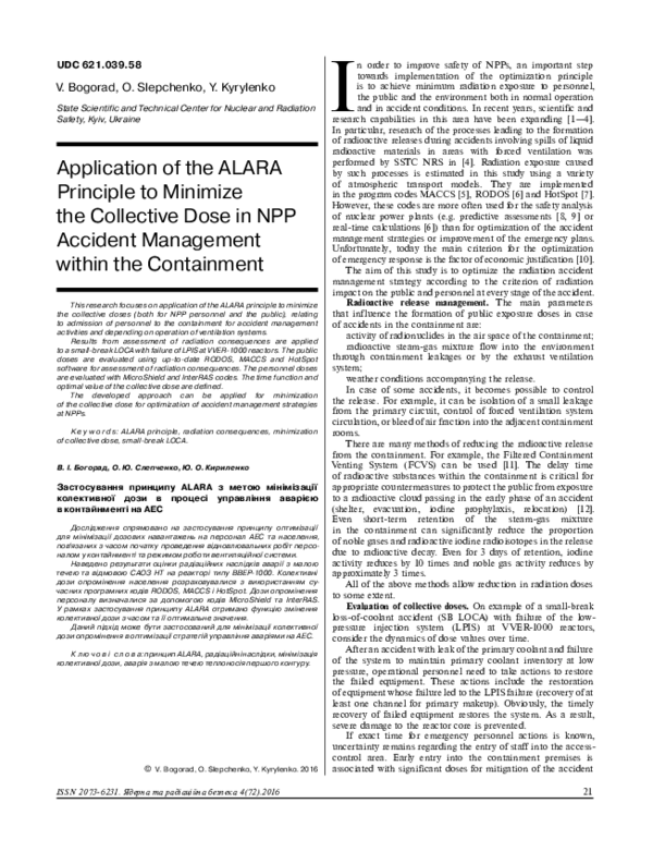 (PDF) ALARA Principle to Minimize Collective Dose in NPP Accident ...