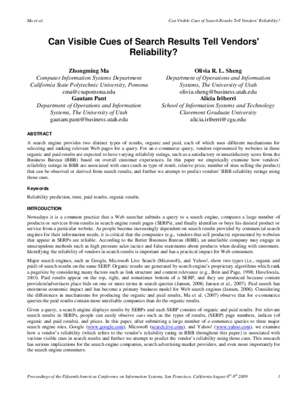 (PDF) Can Visible Cues of Search Results Tell Vendors' Reliability?