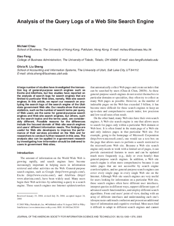 (PDF) Analysis of the query logs of a Web site search engine