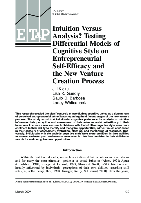 Pdf Intuition Versus Analysis Testing Differential Models Of Cognitive Style On