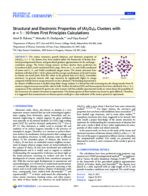 (PDF) Structural and Electronic Properties of (Al2O3)n Clusters with n ...