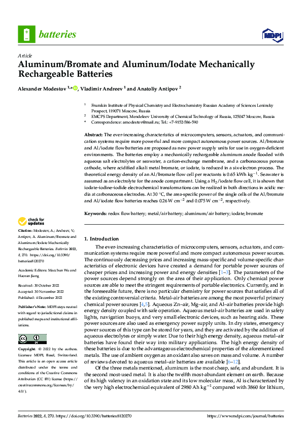 (PDF) Aluminum/Bromate and Aluminum/Iodate Mechanically Rechargeable ...
