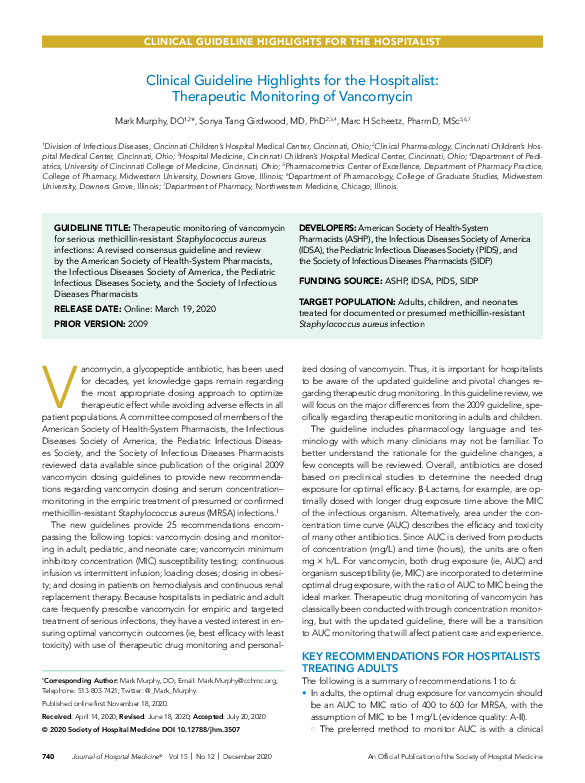 (PDF) Clinical Guideline Highlights for the Hospitalist: Therapeutic ...