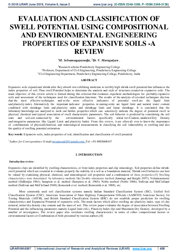 Pdf Evaluation And Classification Of Swell Potential Using Compositional And Environmental