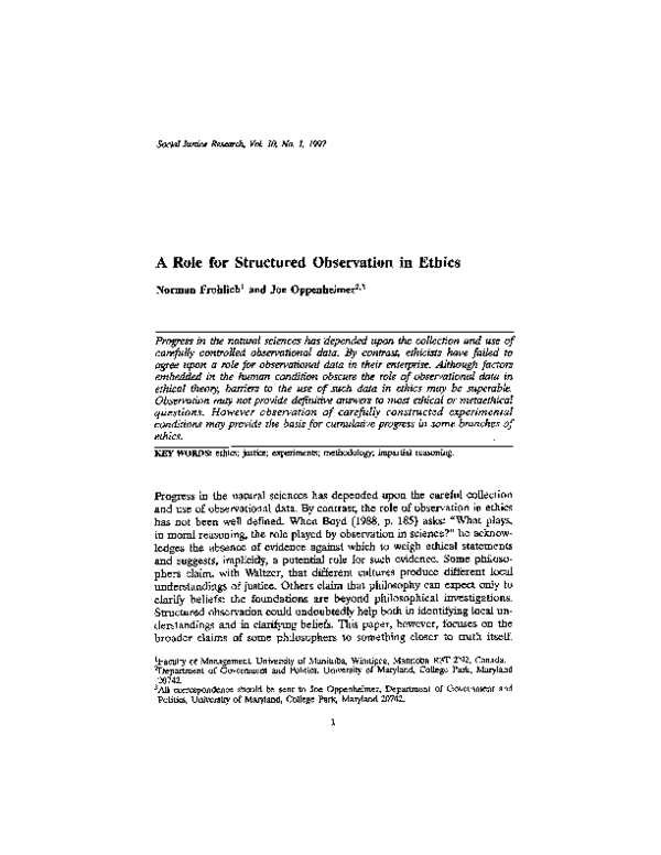(PDF) A role for structured observation in ethics
