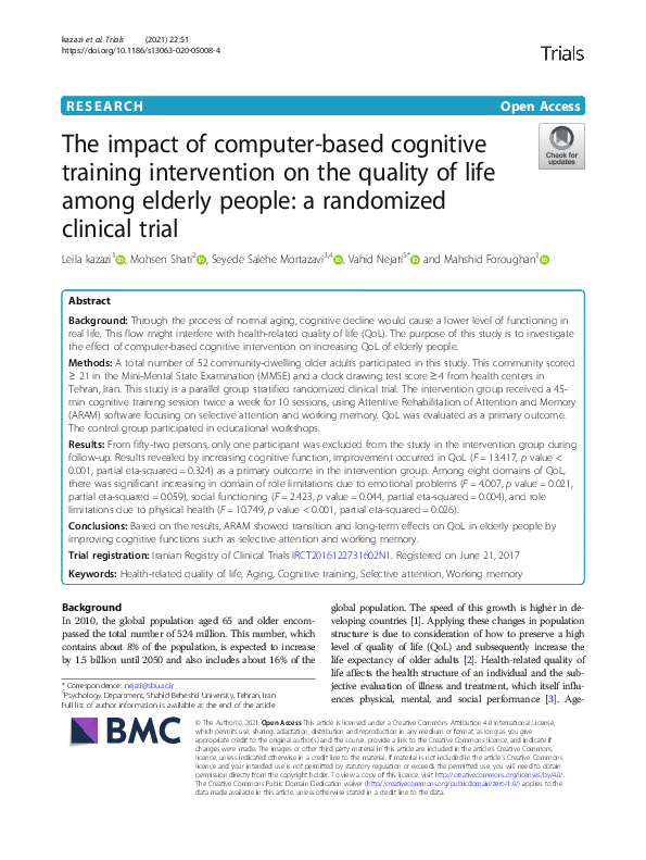 (PDF) The impact of computer-based cognitive training intervention on the quality of life among ...