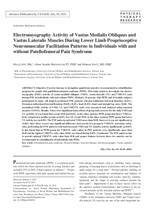 (PDF) Electromyography Activity of Vastus Medialis Obliquus and Vastus ...