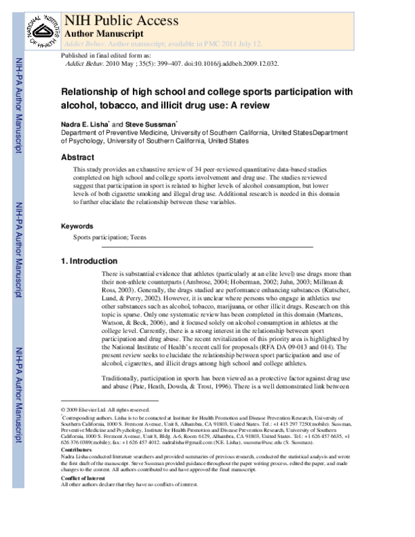 (PDF) Relationship of high school and college sports participation with ...