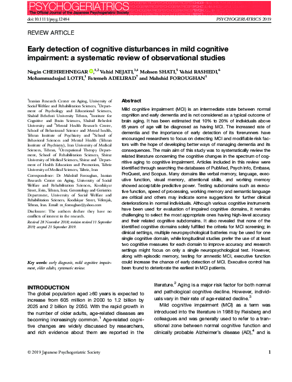 (PDF) Early detection of cognitive disturbances in mild cognitive ...