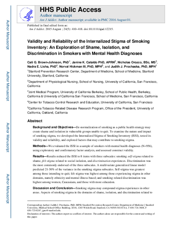 (PDF) Validity and reliability of the internalized stigma of smoking ...