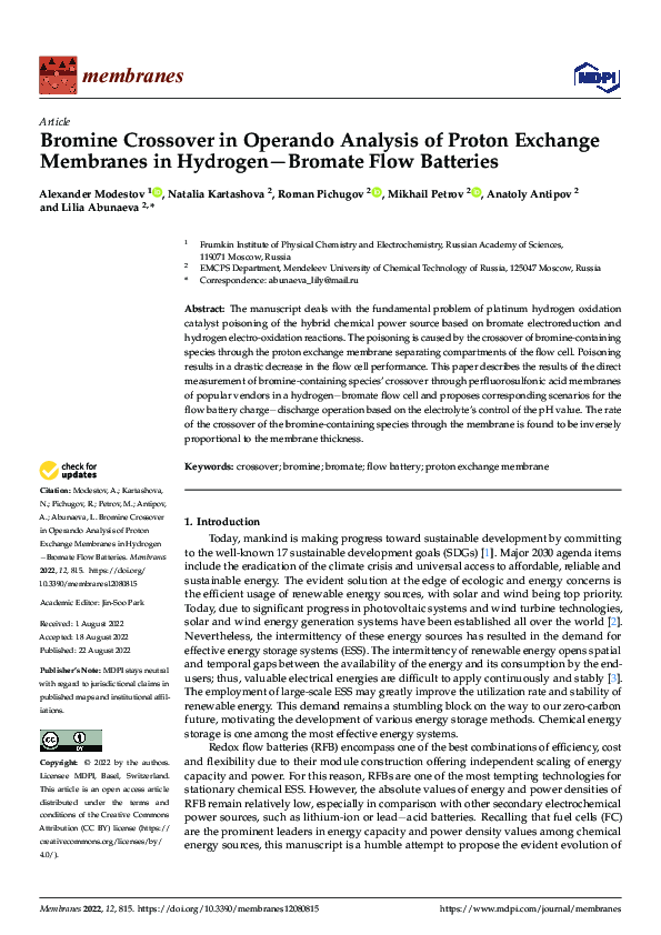 (PDF) Bromine Crossover in Operando Analysis of Proton Exchange Membranes in Hydrogen−Bromate ...