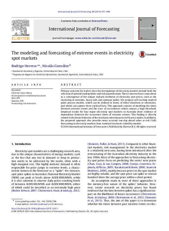 (PDF) The modeling and forecasting of extreme events in electricity spot markets | Rodrigo ...