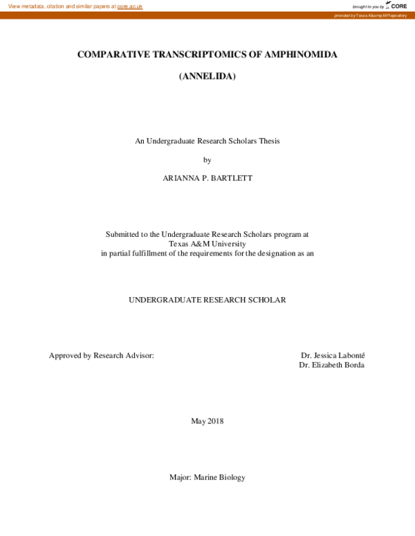 (PDF) Comparative Transcriptomics of Amphinomida (Annelida)