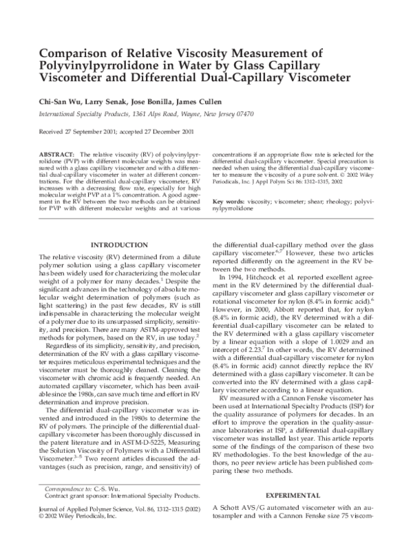 (PDF) Comparison of relative viscosity measurement of ...