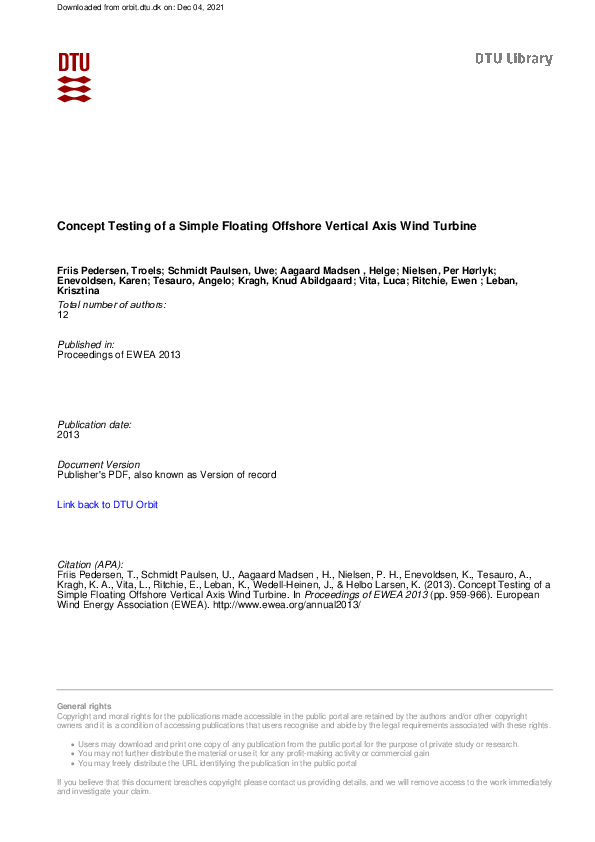 Pdf Concept Testing Of A Simple Floating Offshore Vertical Axis Wind