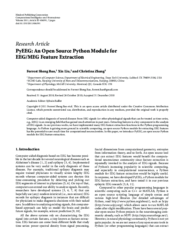 (PDF) Research Article PyEEG:AnOpenSourcePythonModulefor EEG/MEG Feature Extraction