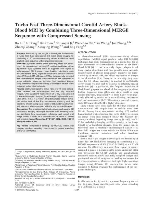 (PDF) Turbo fast three-dimensional carotid artery black-blood MRI by ...