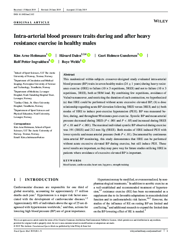 (PDF) Intra‐Arterial Blood Pressure Traits During and After Heavy ...