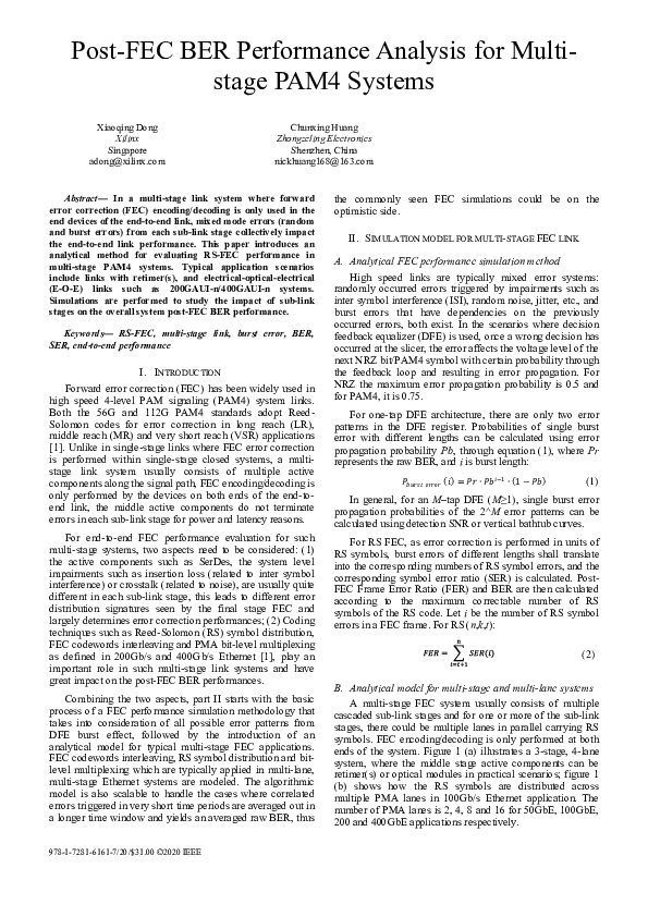 (PDF) Post-FEC BER Performance Analysis for Multistage PAM4 Systems