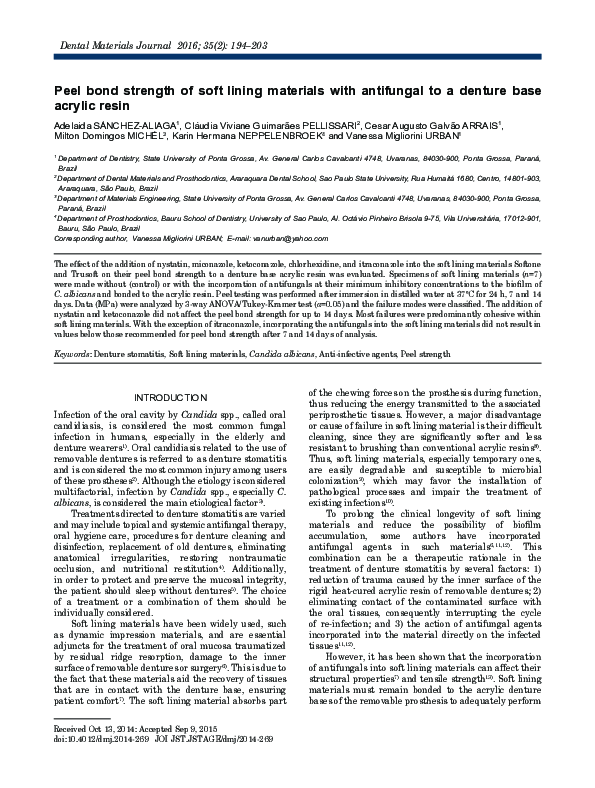 (PDF) Peel bond strength of soft lining materials with antifungal to a ...