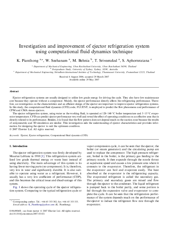 (PDF) Investigation and improvement of ejector refrigeration system using computational fluid ...