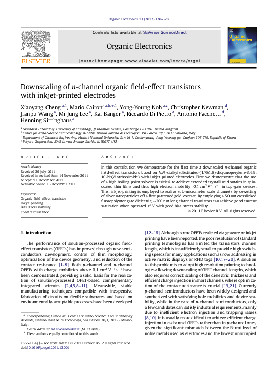(PDF) Downscaling of n-channel organic field-effect transistors with inkjet-printed electrodes