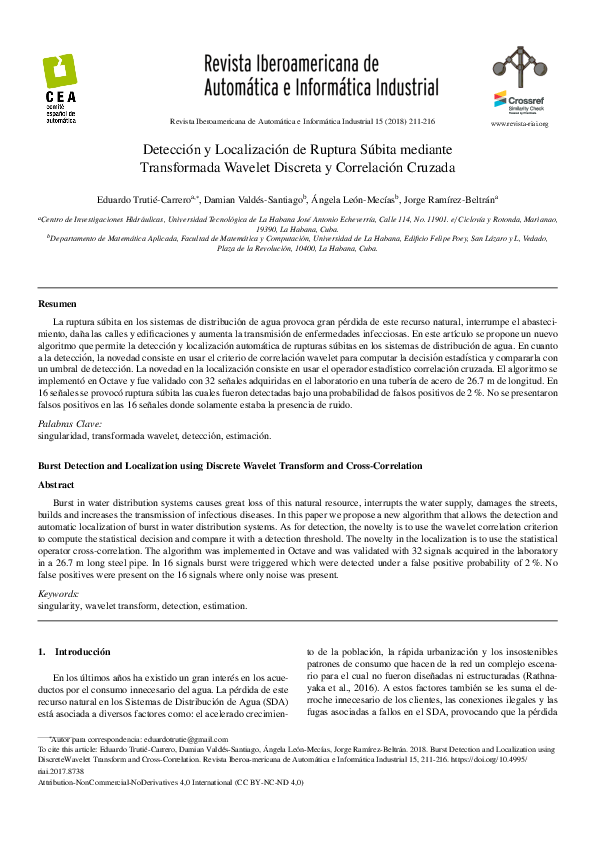 Pdf Burst Detection And Localization Using Discrete Wavelet Transform 1423
