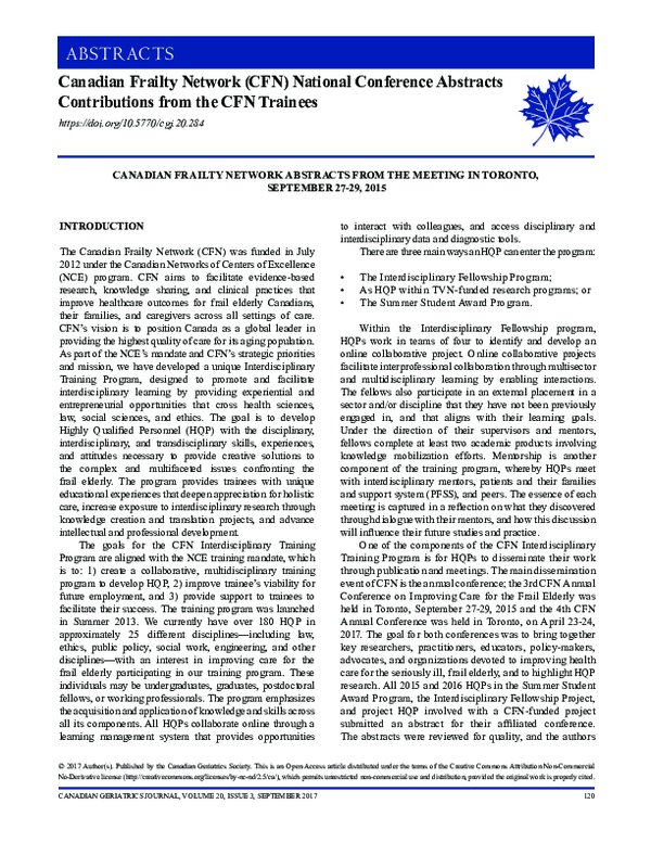 (PDF) Canadian Frailty Network (CFN) National Conference Abstracts