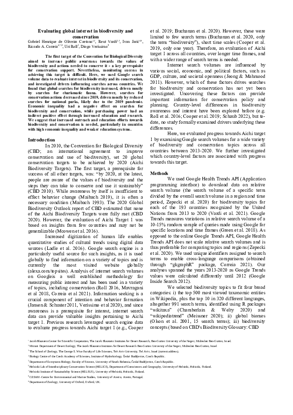 (PDF) Evaluating global interest in biodiversity and conservation