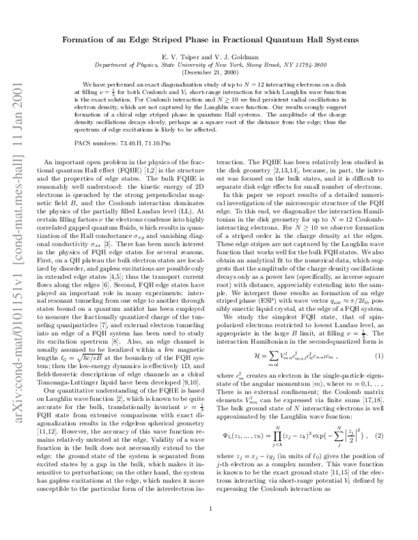 (PDF) Formation of an edge striped phase in the ν = 1 3 fractional ...