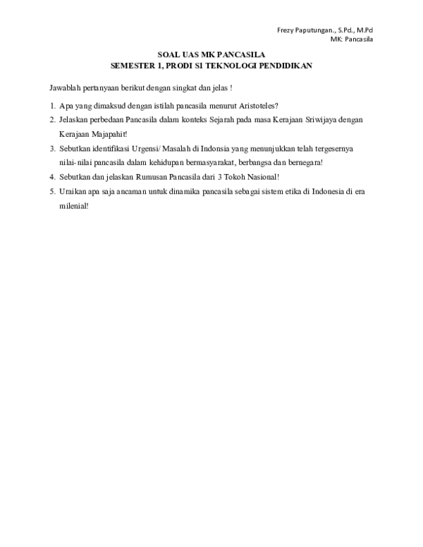 (DOC) UAS MK PANCASILA