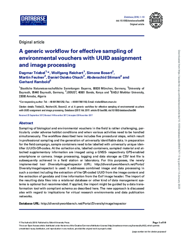 (PDF) A generic workflow for effective sampling of environmental vouchers with UUID assignment ...