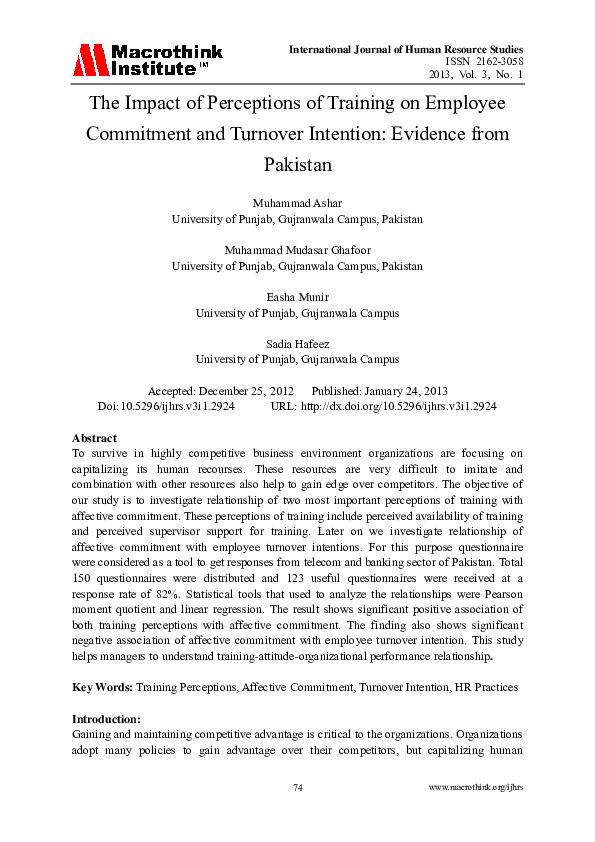 (PDF) The Impact of Perceptions of Training on Employee Commitment and Turnover Intention ...