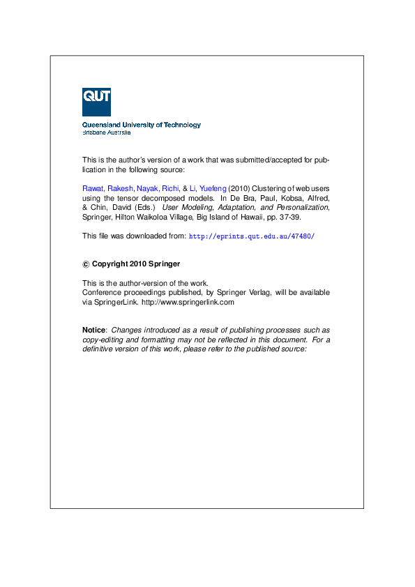 Pdf Clustering Of Web Users Using The Tensor Decomposed Models