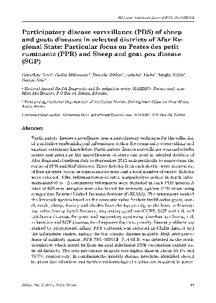 (PDF) Participatory disease surveillance (PDS) of sheep and goats ...