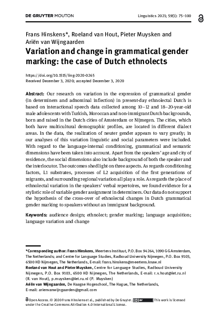 (PDF) Variation and change in grammatical gender marking: the case of ...