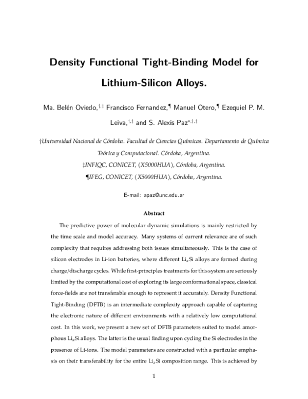 (PDF) Density Functional Tight-Binding Model for Lithium-Silicon Alloys