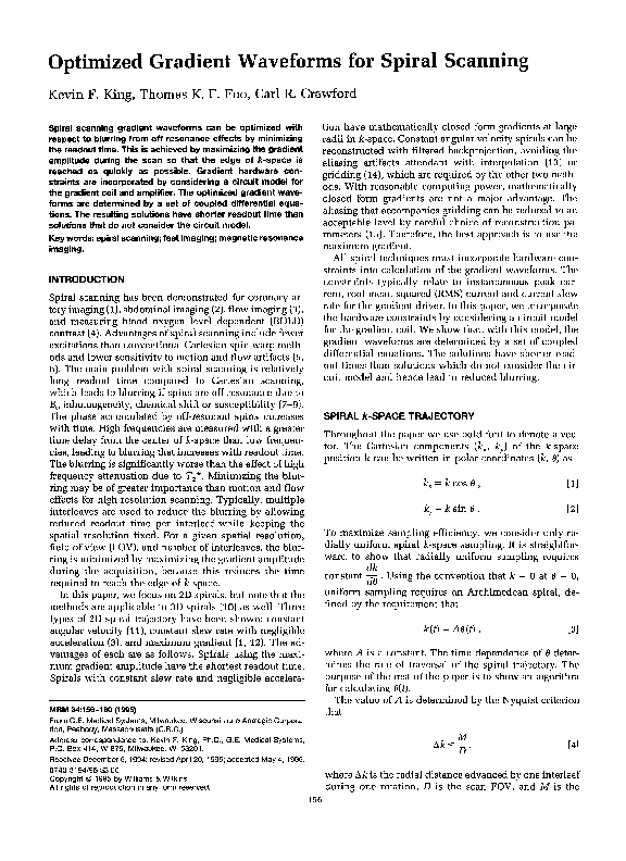(PDF) Optimized gradient waveforms for spiral scanning