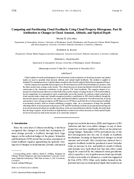 Pdf Computing And Partitioning Cloud Feedbacks Using Cloud Property Histograms Part Ii 4011