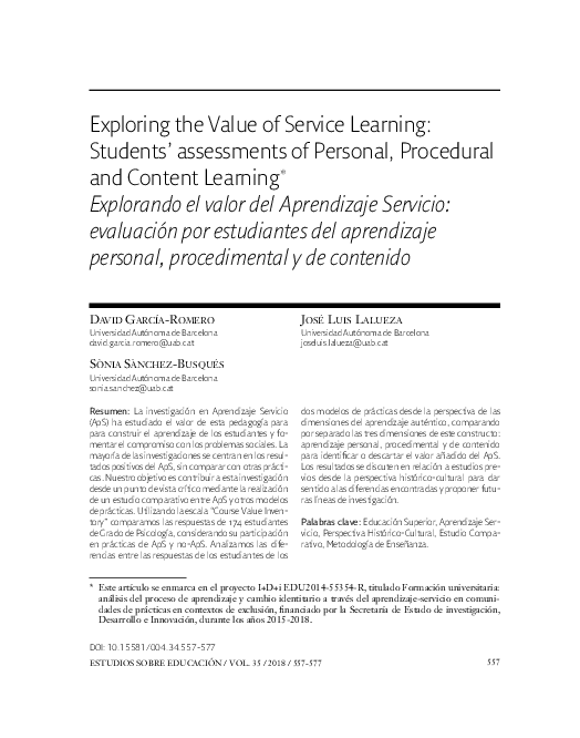 (PDF) Assessing Service Learning's Educational Value