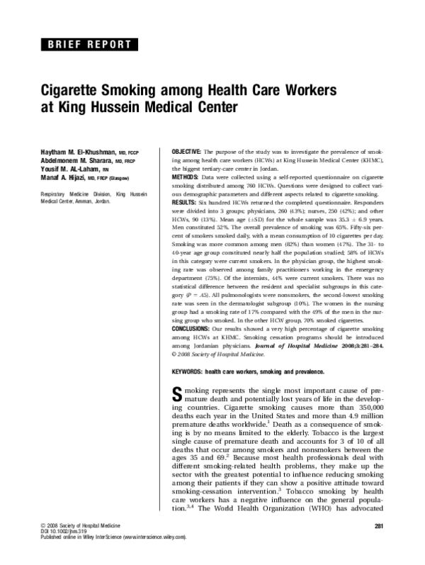 (PDF) Cigarette smoking among health care workers at King Hussein ...