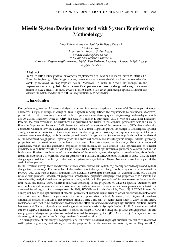 (PDF) Missile System Design Integrated with System Engineering Methodology