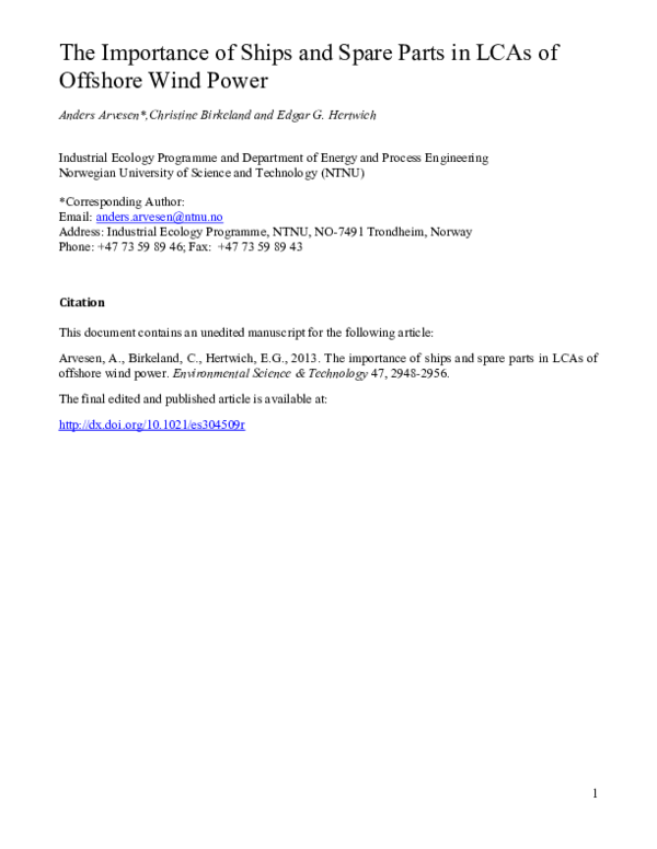 (PDF) The Importance of Ships and Spare Parts in LCAs of Offshore Wind ...