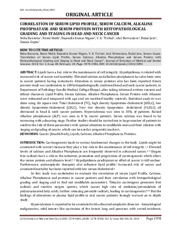 (PDF) Correlation of Serum Lipid Profile, Serum Calcium, Alkaline ...