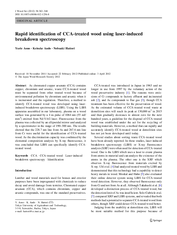 (PDF) Rapid identification of CCA-treated wood using laser-induced ...