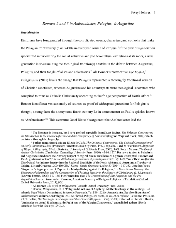 (PDF) Romans 5 and 7 in Ambrosiaster, Pelagius, and Augustine